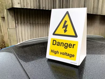 Danger High Voltage Sign for EV Workshops | Warwick Test Supplies
